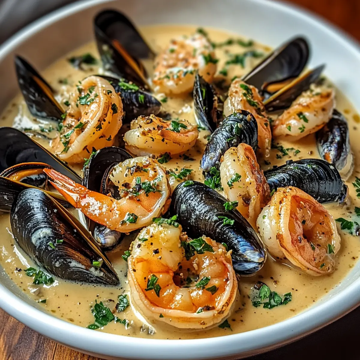 Easy Shrimp and Mussels in Creamy Garlic Sauce Recipe
